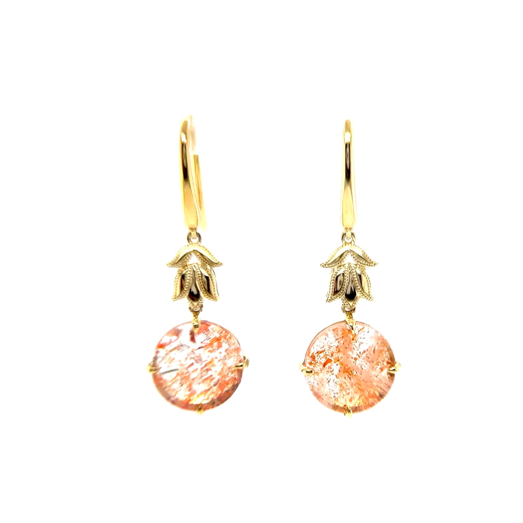 9ct Yellow Gold Oregon Sunstone Coin Drop Earrings – Gallerie Jewellery