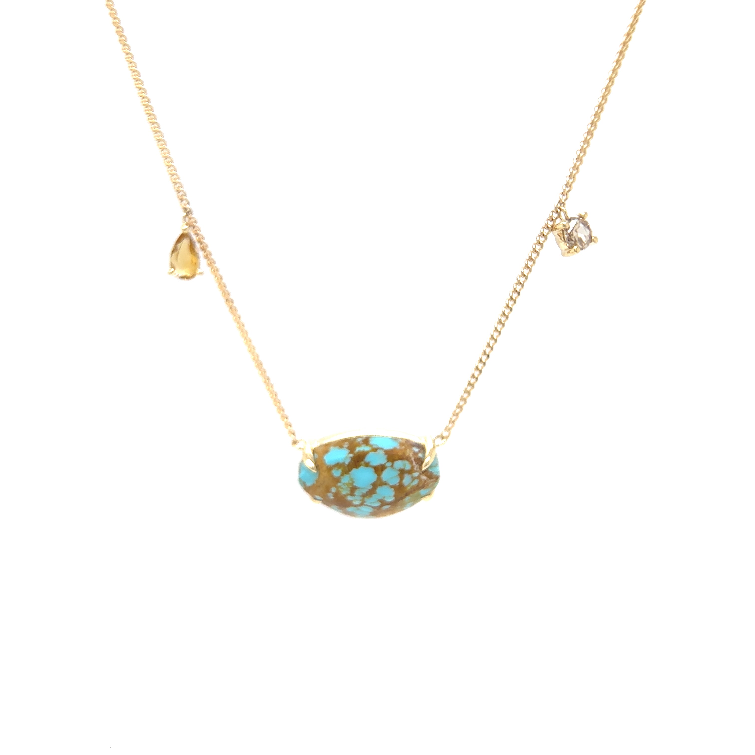 9ct Yellow Gold Australian Turquoise Cabochon Necklace with Champagne ...